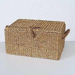 Cape Cod Wicker Trunks, Set of 3, Chunky Weave, Woven Seagrass, Carry Handles, Attached Lid With Loop Over Closure, Storage and Blanket Chests, 19.75 Inches, 15.75 Inches, and 11.75 Inches