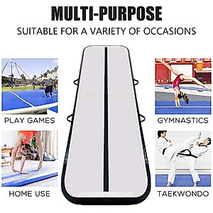Air Track Gymnastics Tumbling Mat Inflatable 10ft 13ft 16ft 20ft Flooring Mat Yoga Training Mat 4 Inch Thickness for Home Use/Training/Cheerleading/Yoga/Water Fun (Black, 4m)