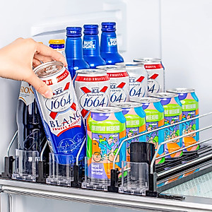 Drink Organizer for Fridge, Baraiser Self-Pushing Soda Can Organizer for Refrigerator, Pantry and More, Black 8 Rows