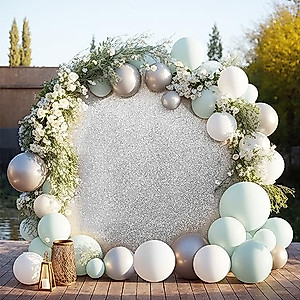 Silver Round Backdrop Cover 7.2ft Sequin Circle Backdrops Curtain Photo Backdrop Arch Covers for Wedding Party Baby Shower Bridal Shower Photography Birthday Prom Background Decorations