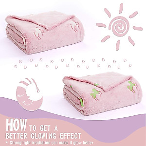 jinchan Glow in The Dark Throw Blanket Cat Pattern 40"x60" Soft Fleece Blanket for Couch Bed Decor Birthday Holiday Kids Boys Girls Blue