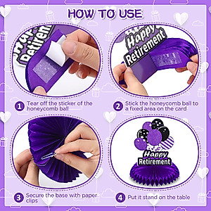 8Pcs Purple Retirement Decorations Purple and Black Retirement Table Honeycomb Centerpieces for Table Decor Happy Retirement Table Topper for Women Men Office Farewell Photo Booth Props Party Supplies