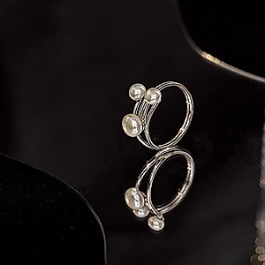 Izpack Freshwater Cultured Pearl Sterling Silver Statement Rings for Women Girls Dainty Open Wrap Finger Band Adjustable Promise Engagement Wedding Ring Fashion Jewelry Gifts BFF Christmas Day