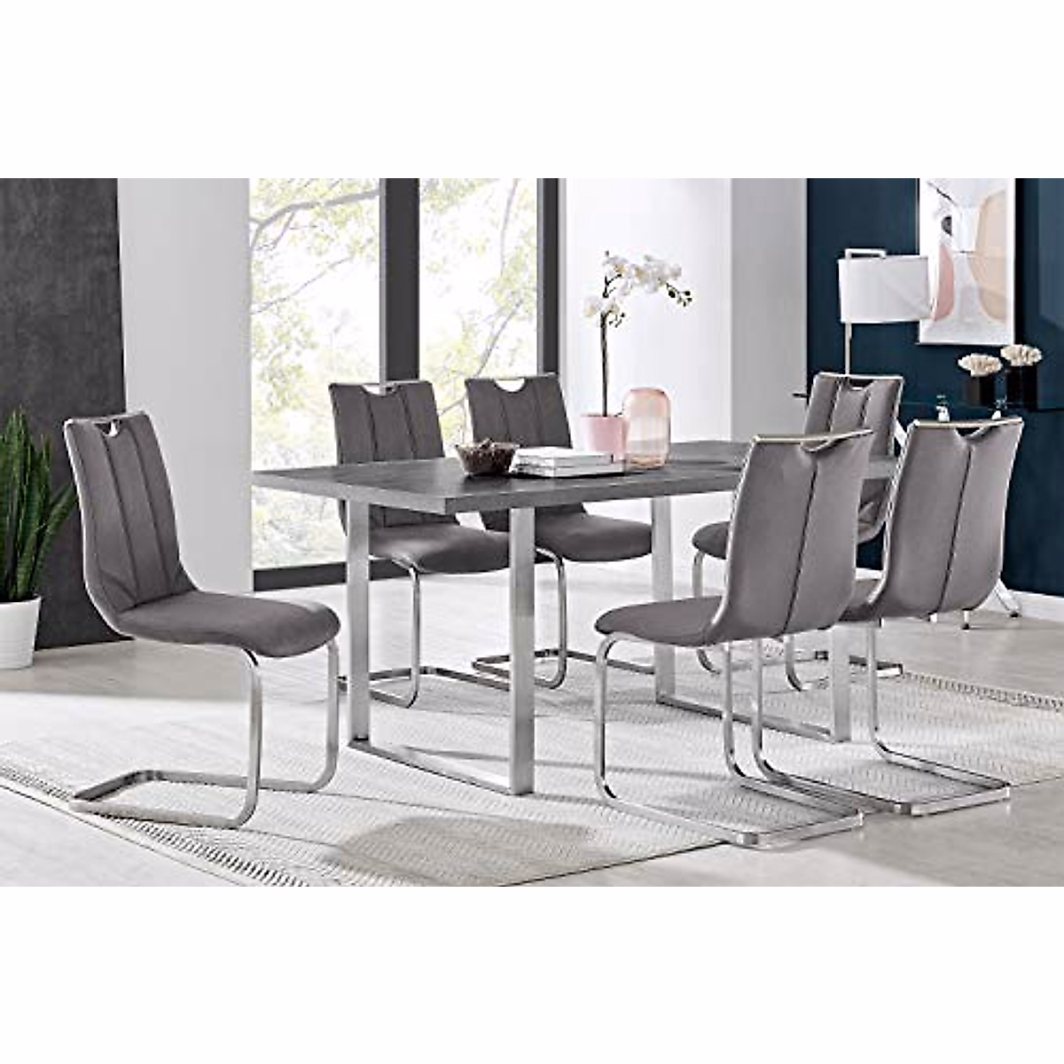 Armen Living Fenton and Gray Pacific 7 Piece Modern Rectangular Dining Set