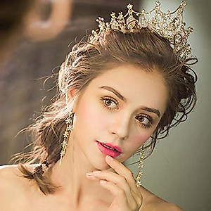 COCIDE Gold Crown for Women Baroque Queen Crown and Tiara for Girls Crystal Headband Mermaid Crown Princess Hair Accessories for Bride Birthday Party Bridesmaids Halloween Costume Cosplay