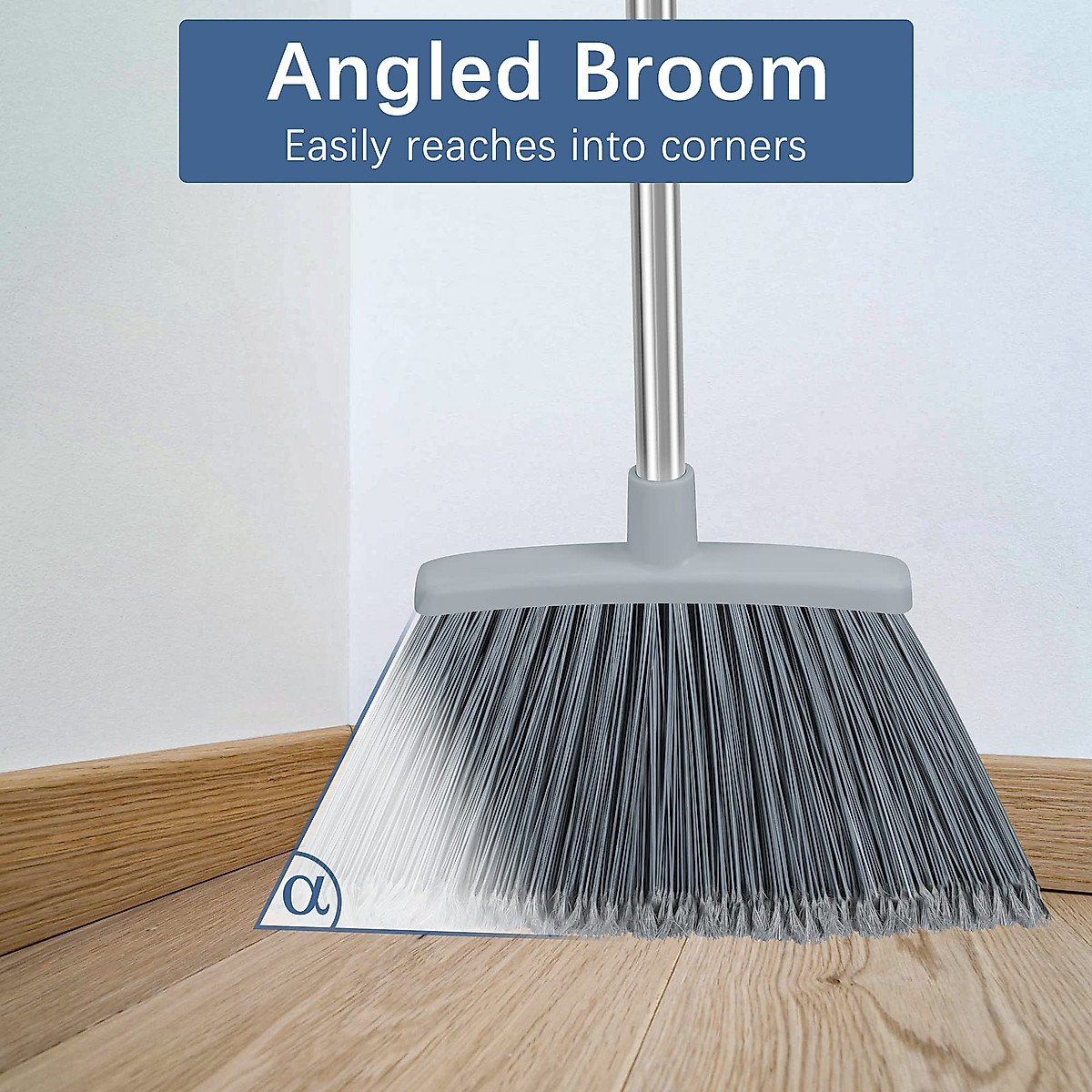 Broom for Outdoor Indoor, Folews Heavy Duty Broom 56 Inch Long Handle Angle Broom for Sweeping Kitchen Shop House Office Commercial Broom