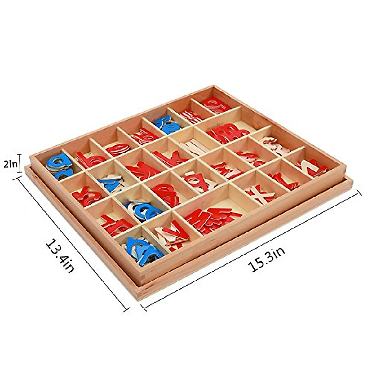 JE JOUE Montessori Letter Work Learning Materials Wooden Small moveable Alphabet Language Objects with Box (Red & Blue)