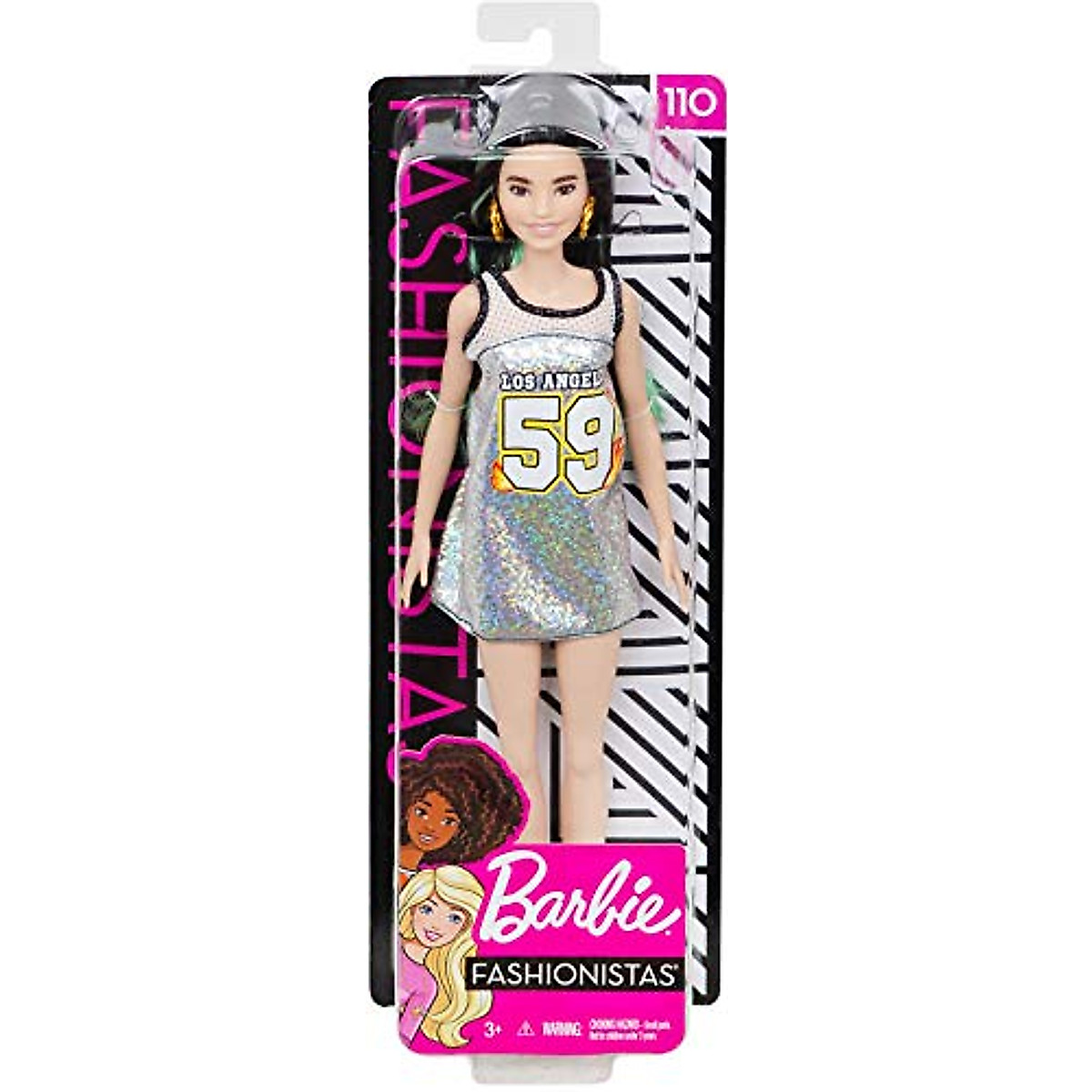 Barbie Fashionistas Doll with Green Streaks in Long Brunette Hair, Wearing Glittery Tank Dress and Accessories, for 3 to 7 Year Olds