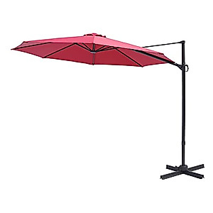 FLAME&SHADE 10 ft Cantilever Offset Outdoor Patio Umbrella with Base Stand Rotate and Tilt - Red
