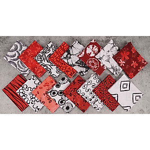 Soimoi 16 Pc Fat Quarter Bundle, Batik Print 18"x 22" DIY Patchwork- 100% Cotton Pre-Cut Quilting Fabric Red,White,Black