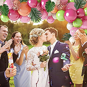 117Pcs Tropical Balloons Arch Garland Kit, Hot Pink Green Rose Gold Confetti Balloons Palm Leaves & 5Tools for Tropical Hawaii Aloha Luau Flamingo Theme Birthday Party Baby Shower Wedding Decorations