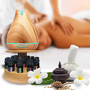 Aromatherapy Essential Oil Diffuser Gift Set with 20 Oils and Rotating Display Stand - 400ml Ultrasonic Diffuser with 20 Essential Plant Oils - 4 Timer & 7 Ambient Light Settings
