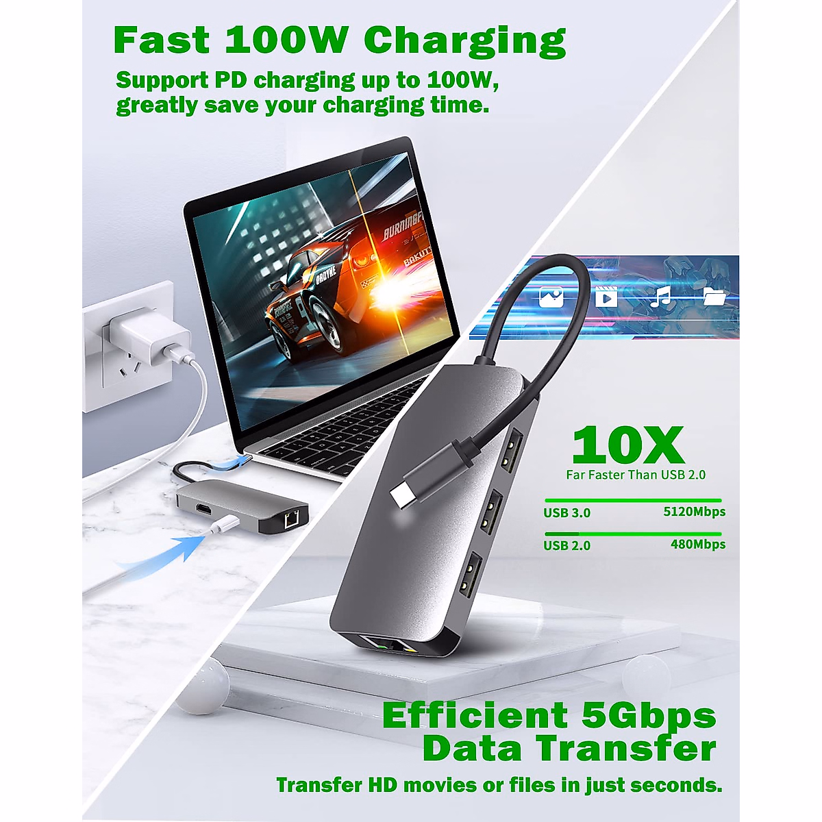 Steam Deck Dock, AOLION 6 in 1 Steamdeck 4K TV Docking Station USB C Hub Multiport Adapter with HDMI/USB 3.0 / Type C/Ethernet Port, 2 Protect Sticker and 4 Thumb Grip Caps for Stream Deck Console