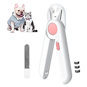 Petgravity Cat Dog Nail Clippers Trimmer with LED Light to Avoid Over-Cutting Hidden Nail File Razor Sharp Blade with 3 Battery Professional Grooming Tools Kit for Pet Claw Care Pink