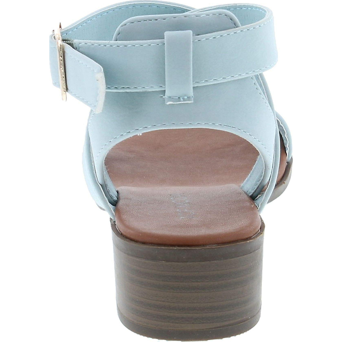 TOP Moda Vision-75 Women's Ankle Wrap Adjustable Buckle Stacked Chunky Heel Sandal,Light Blue,5.5