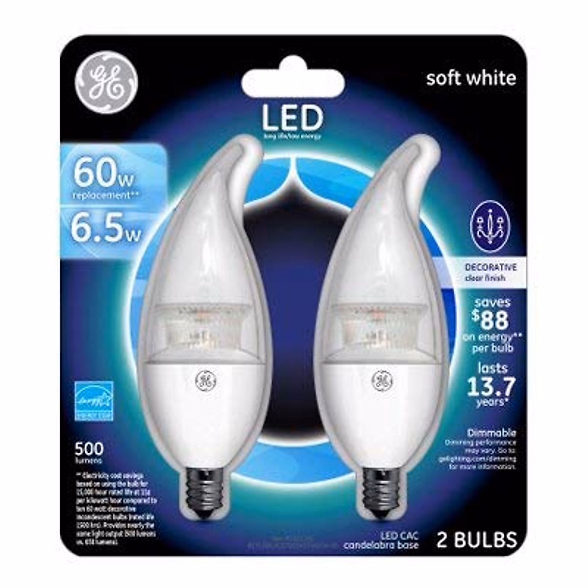 GE C11 E12 (Candelabra) LED Bulb Soft White 60 Watt Equivalence 2 pk4
