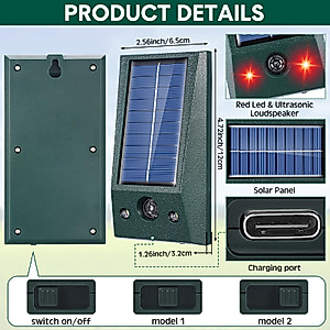 Qualirey 4 Pcs Solar Ultrasonic Animal Repeller Outdoor Mouse Repellent Devices with Strobe Flashing Light Waterproof Solar Animal Repeller for Wolves, Dog, Deer, Yard Garden