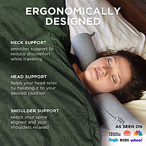 Dot&Dot Twist Memory Foam Travel Pillow for Neck, Chin, Lumbar and Leg Support - Neck Pillows for Sleeping Travel Airplane for Side, Stomach and Back Sleepers - Adjustable, Bendable Roll Pillow