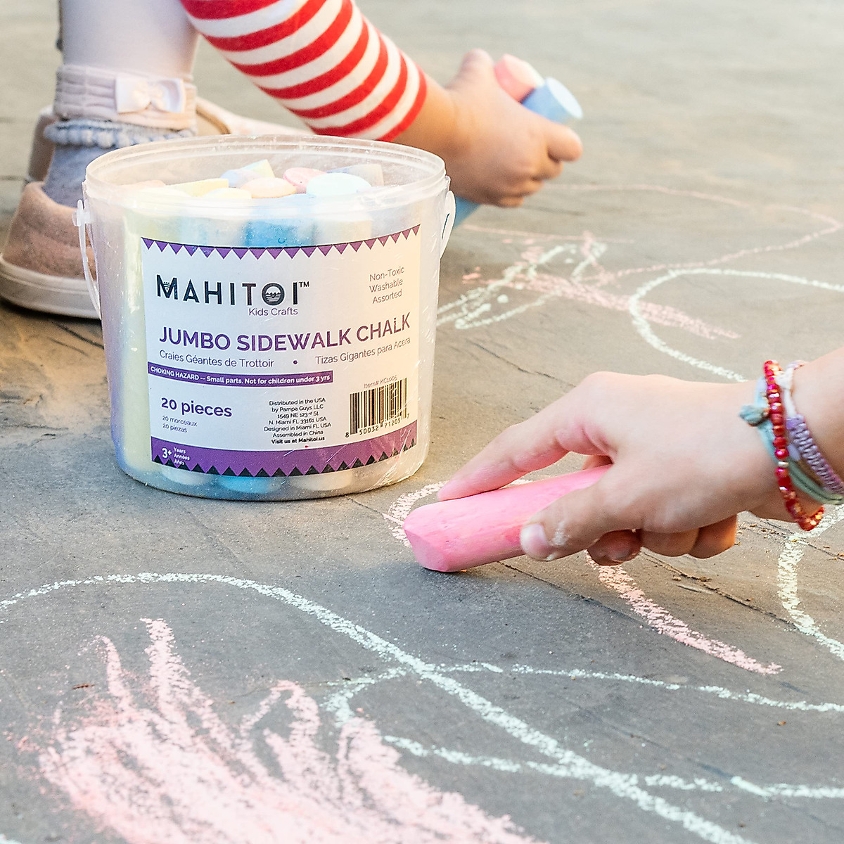 MAHITOI Washable Jumbo Sidewalk Chalk – Non-Toxic Multicolor Chalk for Kids, Outdoor Fun, Easy-to-Grip Sticks – Toddler Art Supplies (Pack of 20)