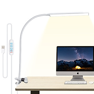 ECHEAIO Desk lamp, Desk Lamps for Home Office, Eye Caring Reading Lamp, 13W Clip on Light 3 Color Modes & 10 Brightness Levels Flexible Gooseneck Light for Headboard Piano Desk Bedside Reading