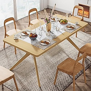 Tribesigns 63-inch Dining Table for 6, Modern Rectangular Dinner Table, Large Kitchen Table with X-Shaped Solid Wood Legs and Faux Marble Tabletop, for Dining Room, Kitchen (Oak and White Marble)