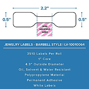 Zebra Compatible 10010064 Jewelry Labels - Barbell Style| 3510 Labels Per Roll - 1 Roll Per Package