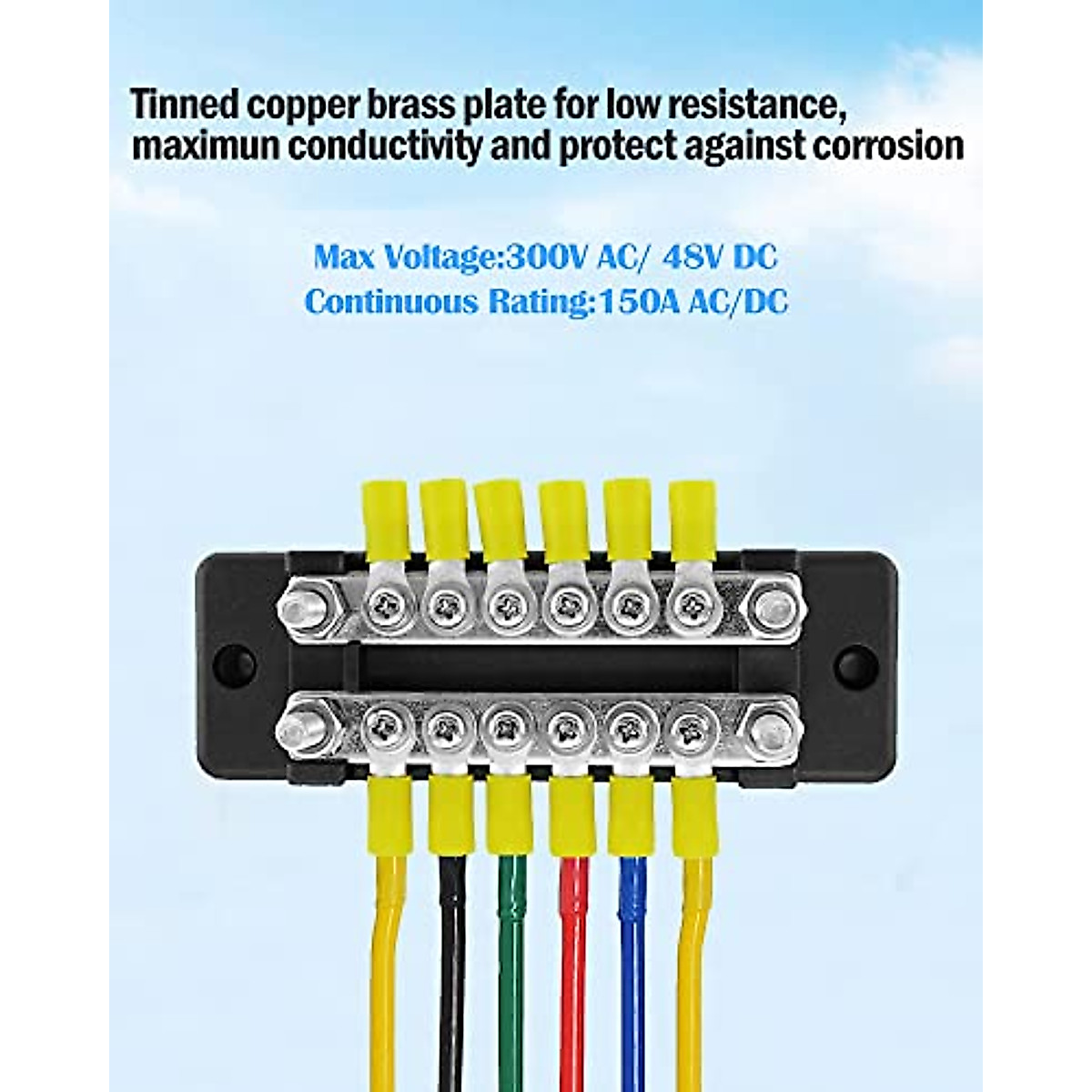 LENKRAD Power Distribution Block Bus Bar with Ring Terminals - 150A Double-Row Busbar for Car Marine Boat, 4 x M6 Stud, 12 x M4 Screw