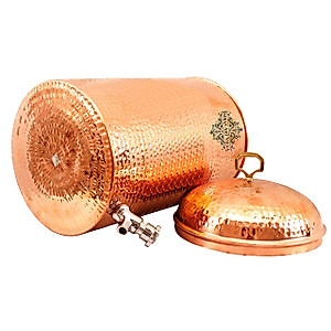 Indian Art Villa Hammered Copper Dispenser Container Pot Tank Matka, Storage Water,406 OZ
