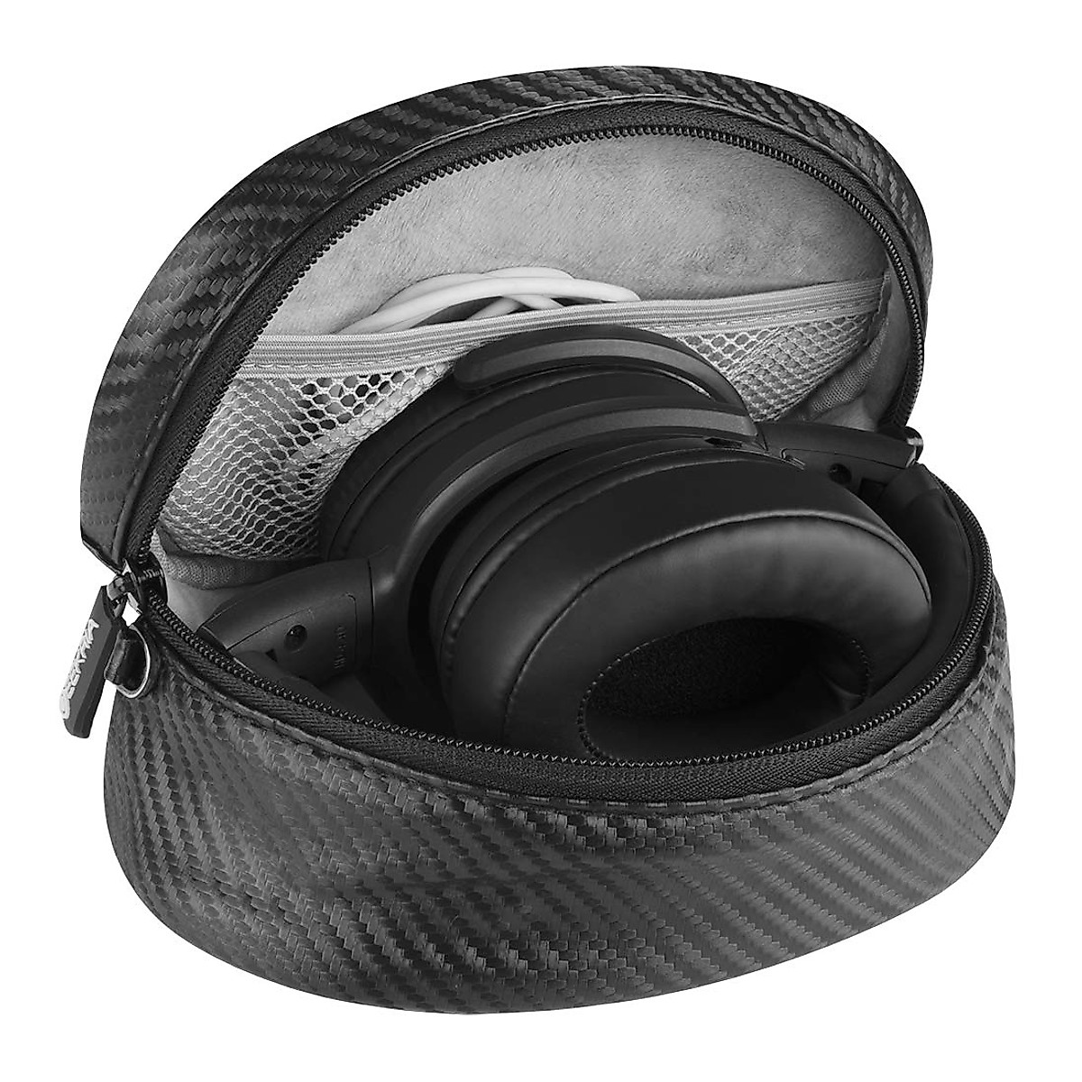 Geekria Headphones Pouch Compatible with Sennheiser, JBL, Skullcandy, Soundcore, Bose Headphones Case, Replacement Protective Travel Carrying Bag with Cable Storage (Black)