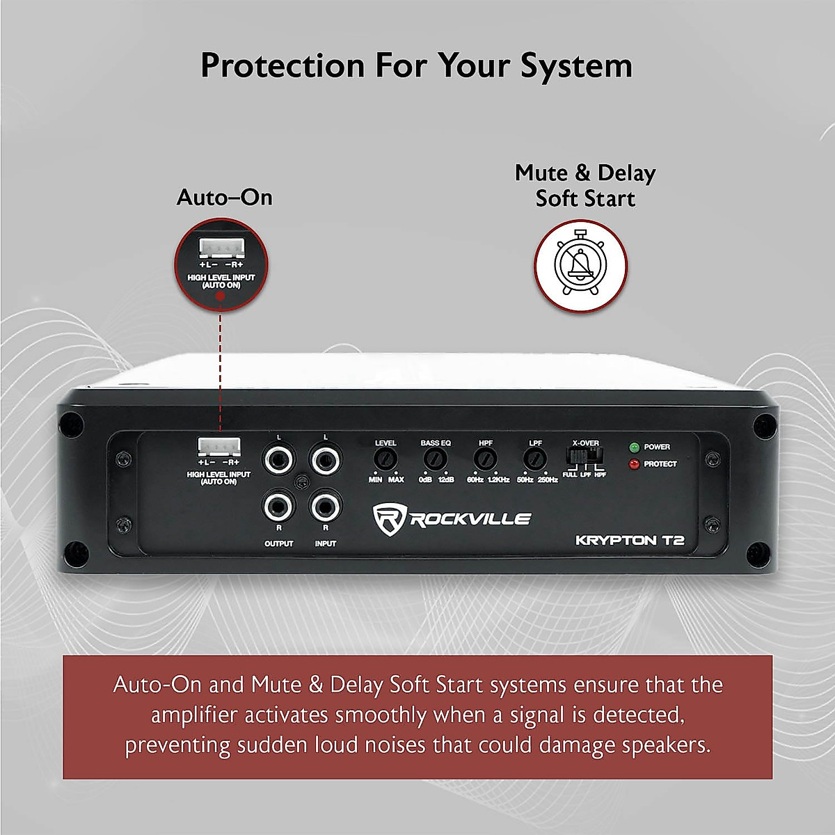 Rockville KRYPTON T2 2800W 2-Channel 2-Ohm Car Amplifier, Dyno-Certified, MOSFET, Adjustable Crossover, Remote Control, Perfect for Car Audio and Subs