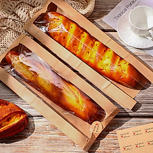 Thenshop 120 Pieces Paper Bread Bag with Window for Homemade Bread Bags Brown Kraft Loaf Storage Sacks Long French Bread Bags Bread Biscuits Packaging with Seal Sticker 6.5 x 2 x 18 inch