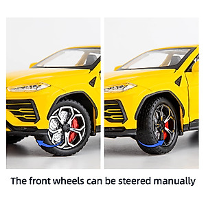 BDTCTK Compatible for 1:24 Lambo Urus Car Model, Diecast Pull Back Car Toy car, Doors Open, Light and Sound, Boys Toys Kids Adults Gifts Yellow