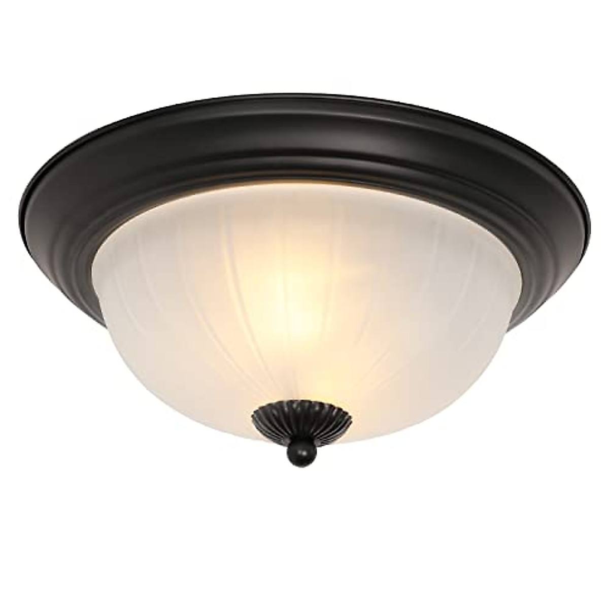 Farmhouse Indoor Flush Mount Ceiling Light Fixture Vintage Dome Flushmount 2-Light with Alabaster Glass for Bedroom Hallway Kitchen Dining Room (Round)