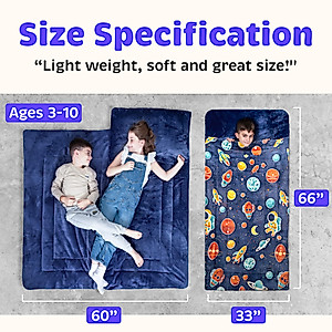 Kids Sleeping Bag with Pillow for Boys, Space, Planets Glow in The Dark Sleeping Bags for Kids 2-12, Sleeping Bag for Toddlers with Pillow Pocket, Ages 3+, Extra Soft Sleeping Bag for Kid (66'' x 33")