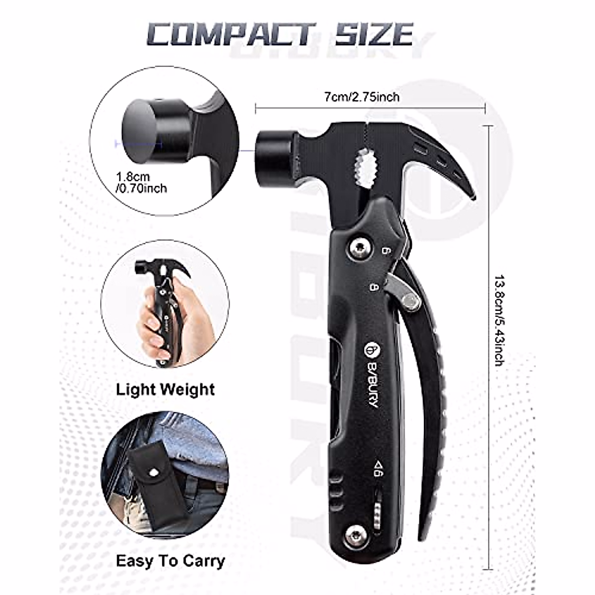 BIBURY Hammer Multitool Camping Tool, 12 in 1 Survival Gear Outdoor Multi Tool with Safety Lock, Cool Gadgets Survival Multi-Tool for Outdoor, Camping, Hiking, Christmas Present Stocking Stuffers