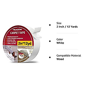 Carpet Tape Double Sided - Rug Tape Grippers for Hardwood Floors and Area Rugs - Carpet Binding Tape Strong Adhesive and Removable, Heavy Duty Stickers Grip Tape, Residue Free (2 Inch / 12 Yards)