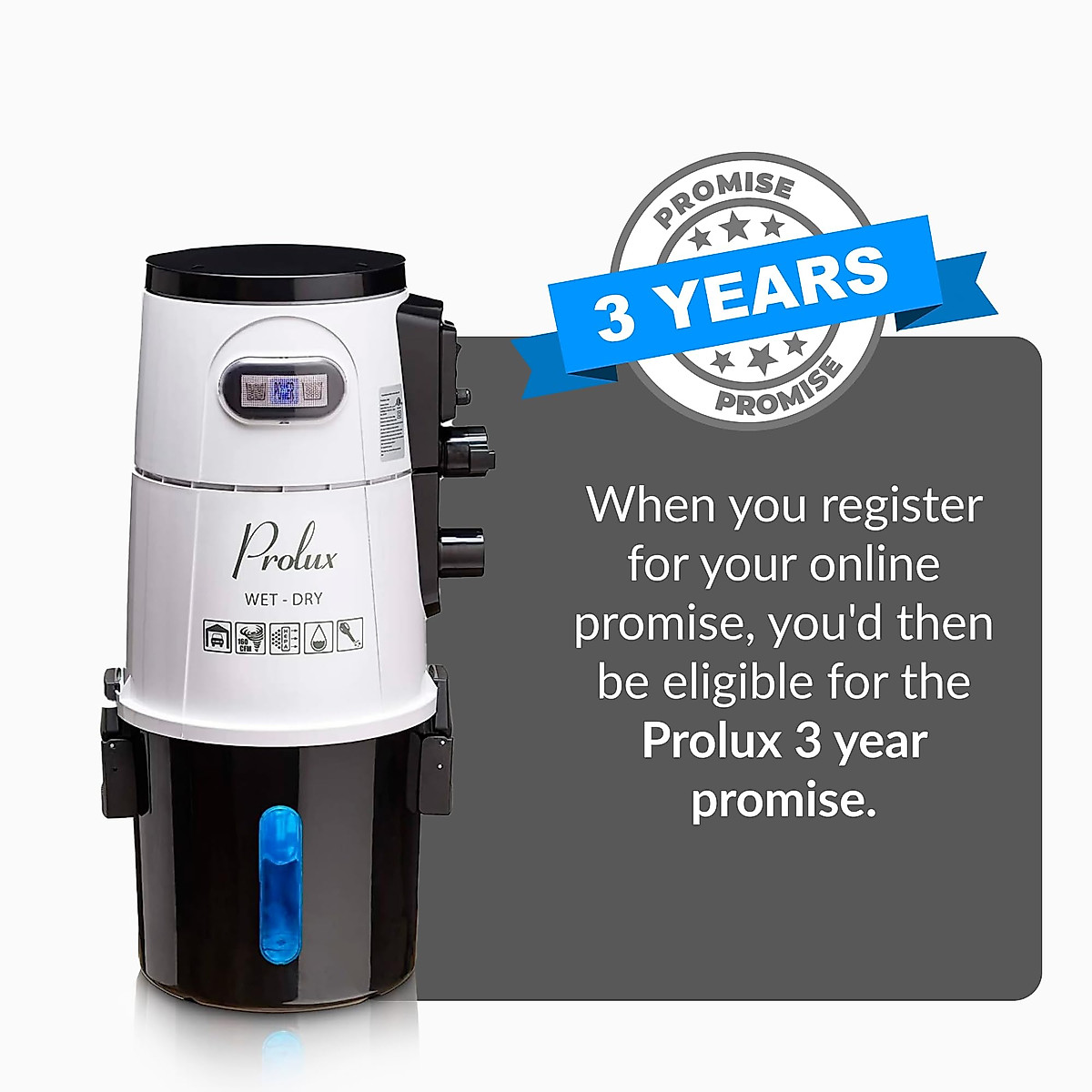 Prolux Professional Shop White Wall Mounted Garage Vac, Wet Dry Pick Up