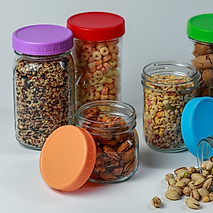 Bedgeta 9 Regular Mouth Mason Jar Lids with Silicone Ring,Thickened Leak-proof Lids Fit Ball,Kerr and More, 9 Color Plastic Lids, 70mm Plastic Mason Jar Lids