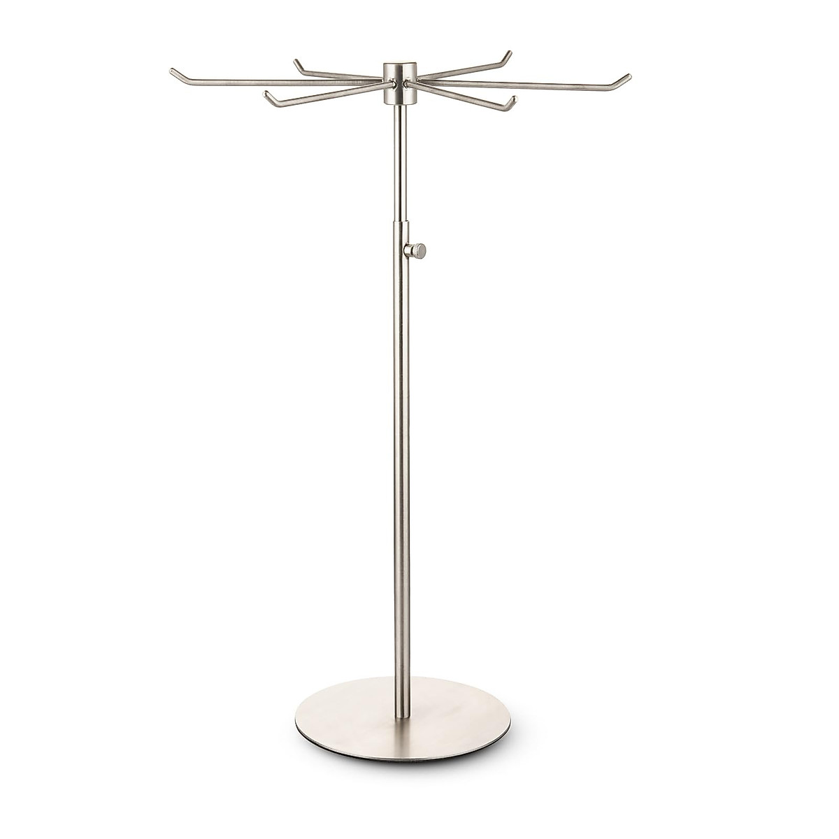 bjewego Rotating Keychain Display Stand - Height-adjustable Brushed Silver Metal Jewelry Organizer - Long Necklace Display Stand with 6 Hook - Scratch-resistant Display Racks for Craft Shows