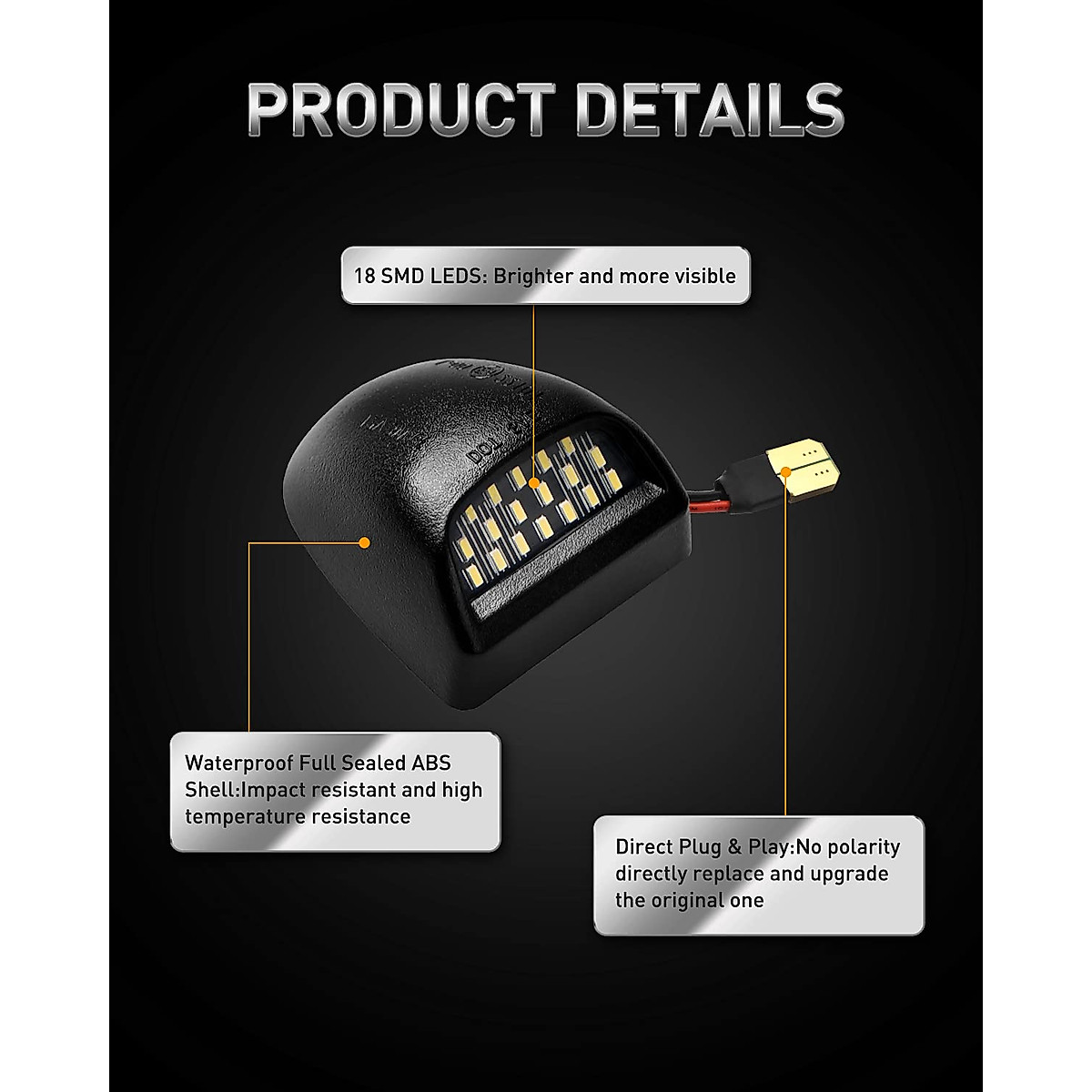 LESAUCE Full LED License Plate Light Tag Lamp Assembly Replacement for Chevy Silverado 1500 2500 3500 Suburban Tahoe GMC Sierra Yukon XL for Escalade, 6000K White, Pack of 2