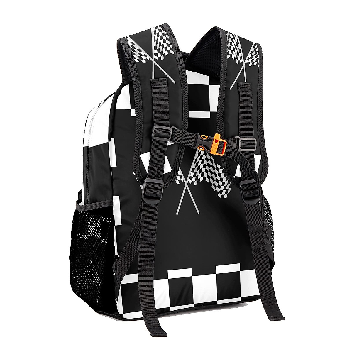 Liveweike Cool Checkered Flag Personalized Kids Backpack with Name Teen Girl Boy Primary School Travel Bag