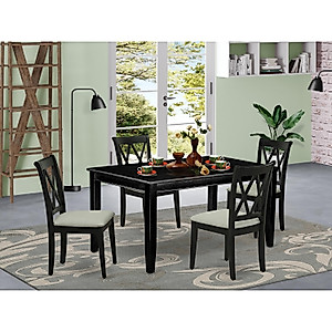 HomeStock Southwestern Sensibilities 5Pc Dining Set includes A Rectangle Dining Table and Four Double X Back Linen Seat Kitchen Chairs, Black Finish