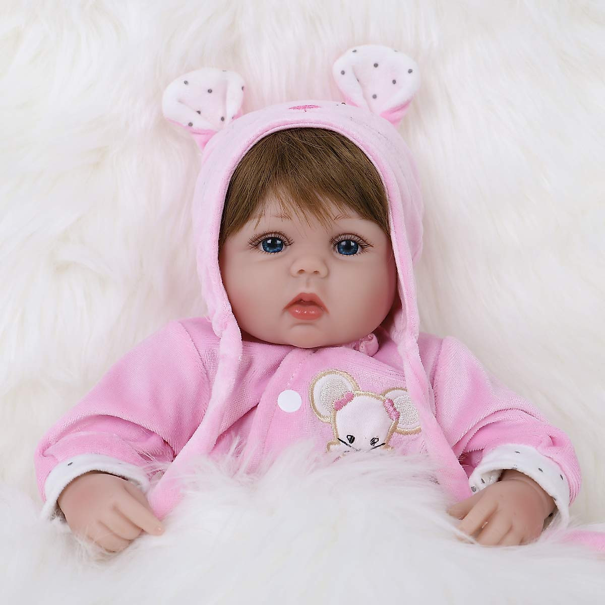 ENADOLL Reborn Baby Doll Realistic Silicone Vinyl Pink Mouse Baby 16 inch Weighted Soft Body Lifelike Doll Gift Set for Ages 3+(Pink Mouse)