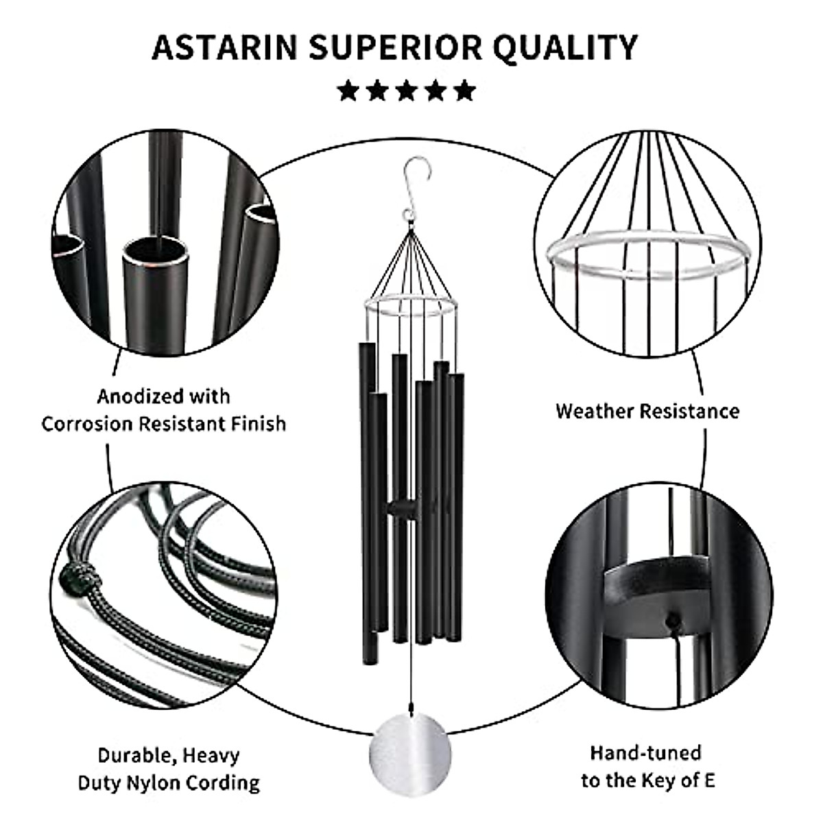 ASTARIN Wind Chimes Outdoor Large Deep Tone,36Inch Large Wind Chimes for Outside Tuned Relaxing Soothing Low Bass,Memorial Wind Chimes Sympathy for Mom Dad,Black(A Free Card)