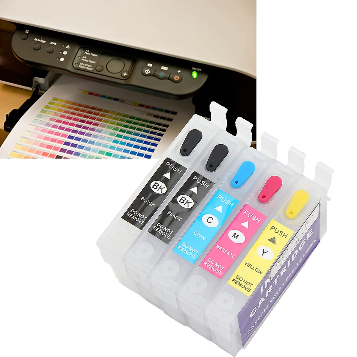 FTVOGUE Ink Cartridge Replacement, 5PCS PP 4 Colors Ink Cartridge Standard Color Ink Cartridges Replacement Cartridge Combo Pack Color, Inkjet Printer Ink