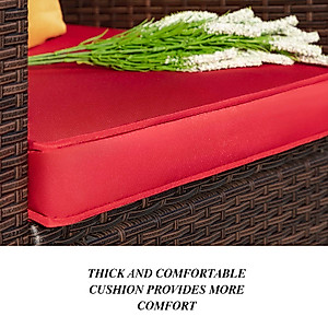 Homall 4 Pieces Outdoor Patio Furniture Sets Rattan Chair Wicker Conversation Sofa Set, Outdoor Indoor Backyard Porch Garden Poolside Balcony Use Furniture (Red)