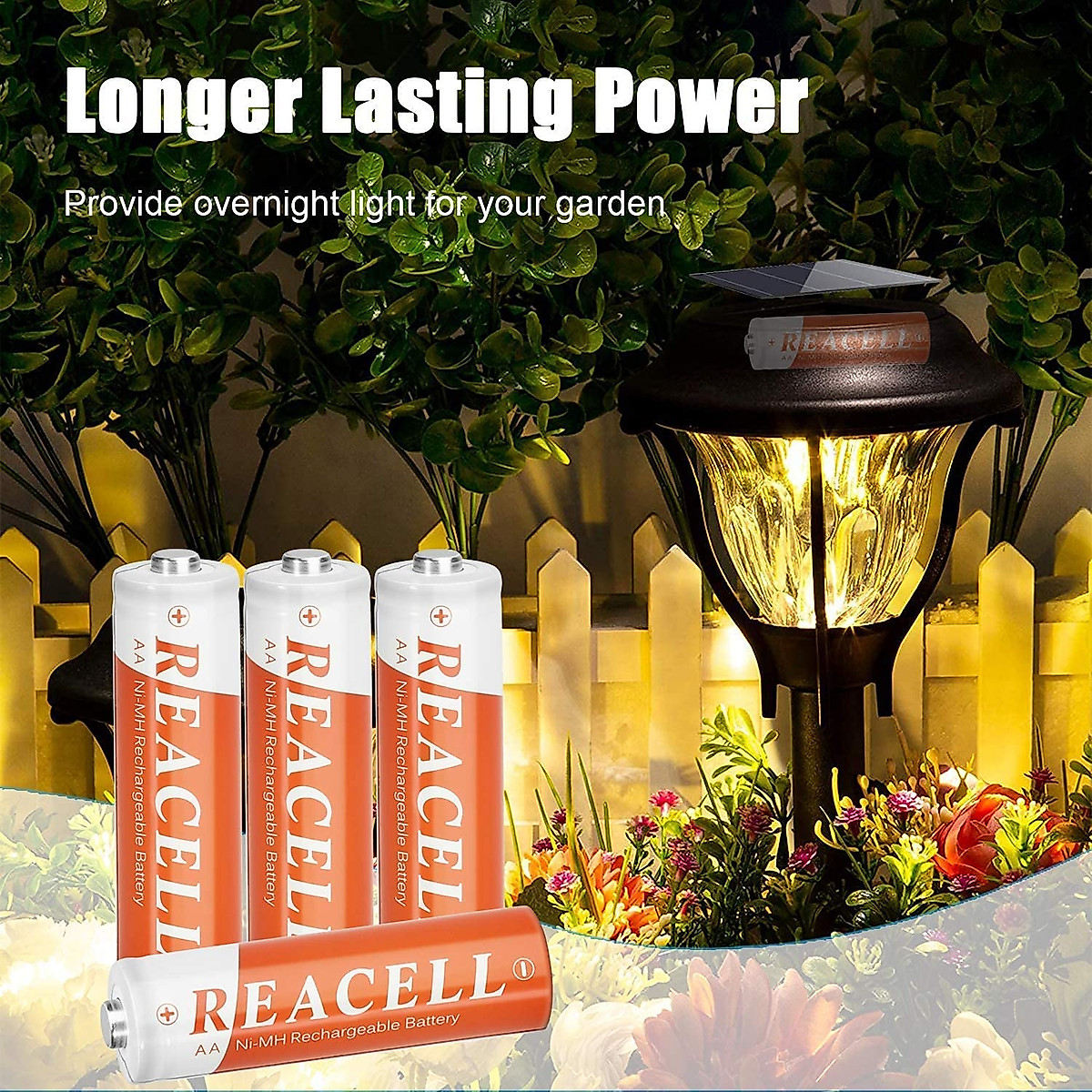 REACELL 24 Packs AA Rechargeable Batteries, 1.2V NiMH Rechargable Solar AA Battery for Household Devices, Outdoor Solar Lights, Toys, Garden Lights, 1200mAh Double A Battery