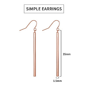 Vertical Bar Dangle Earrings for Women Minimalist Gomggsale Women's Drop Dangle Earrings Simple Geometric Jewelry (Rose Gold)