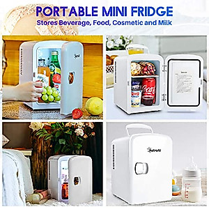 AstroAI Mini Fridge Portable AC/DC Powered Thermoelectric System Cooler and Warmer 4 Liter/6 Can for Cars, Homes, Offices, and Dorms,White (Renewed)
