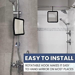 MIRRORVANA Hanging Fogless Shower Mirror for Shaving with 360° Rotatable Swivel Hook - Anti Fog and Shatterproof 6.3" x 6.3" Surface (Black)